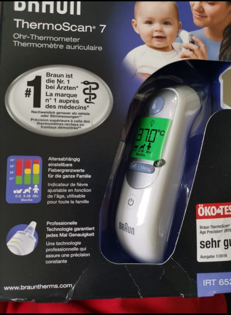 Braun Thermometer 7 with Cap, Health & Nutrition, Thermometers on Carousell