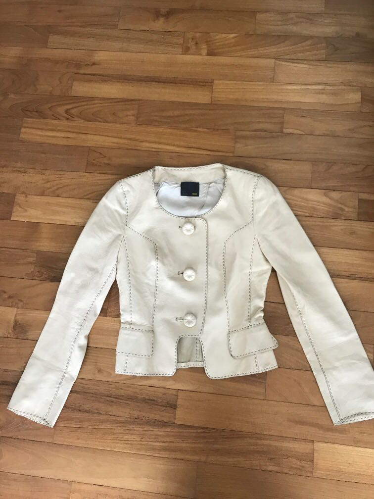 Fendi cream color leather jacket, Luxury, Apparel, Women's on Carousell