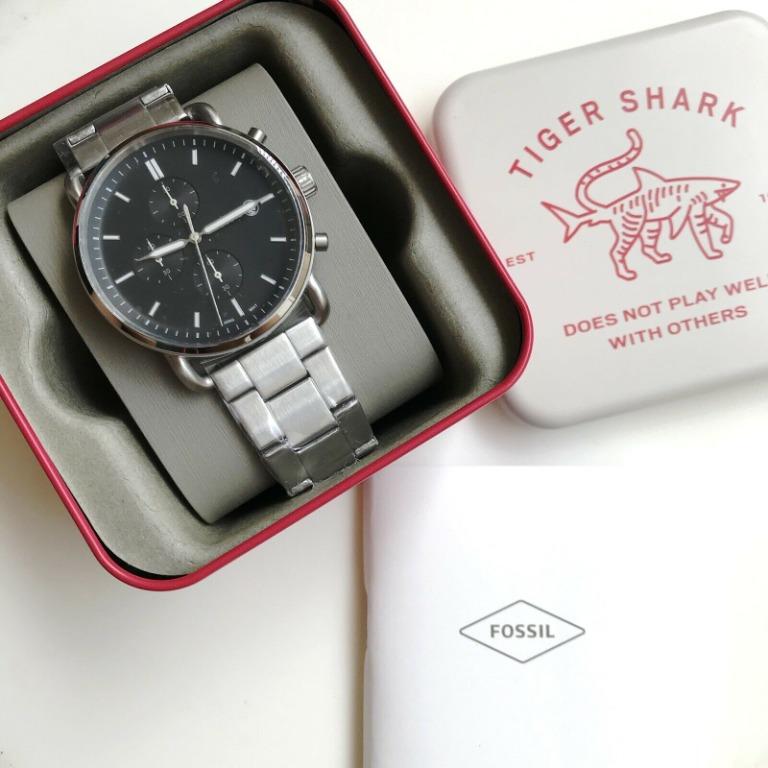 Fossil The Commuter Chrono Black Dial Silver Steel Men Watch, Men's ...
