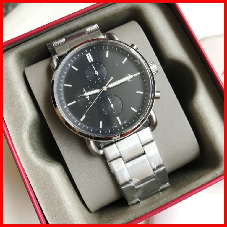 Fossil The Commuter Chrono Black Dial Silver Steel Men Watch, Men's ...