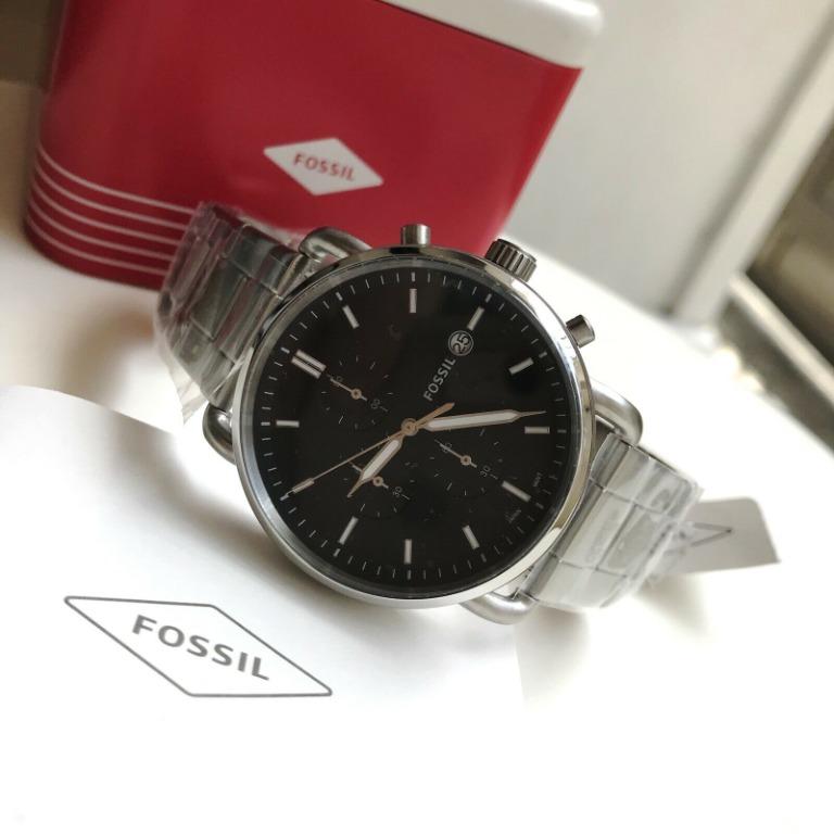 Fossil The Commuter Chrono Black Dial Silver Steel Men Watch, Men's ...