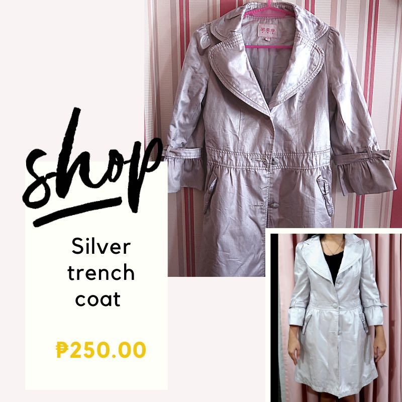 Silver Trenchcoat, Women's Fashion, Coats, Jackets and Outerwear on ...