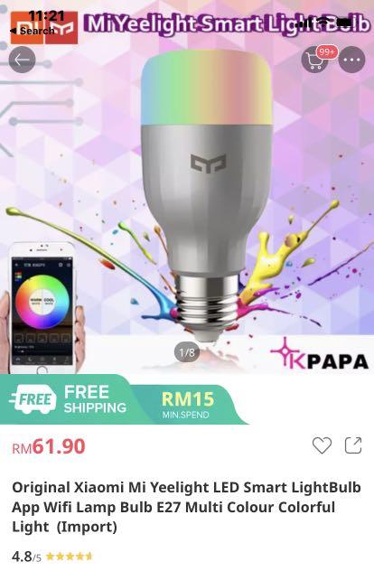 Xiaomi mi yeelight LED smart lightbulb app WiFi lamp bulb E27 multi ...