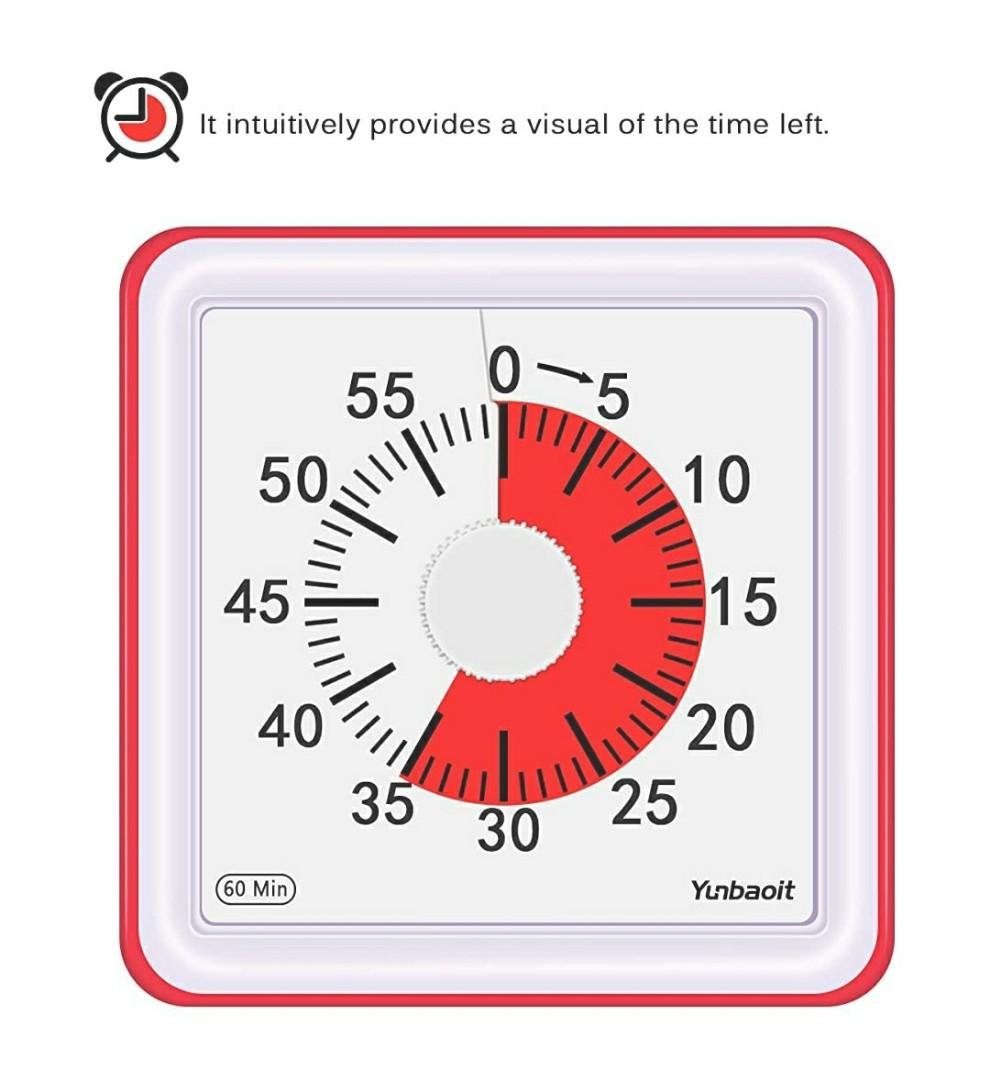 Yunbaoit 60-Minute Visual Analog Timer,Countdown Clock,No Loud Ticking ...