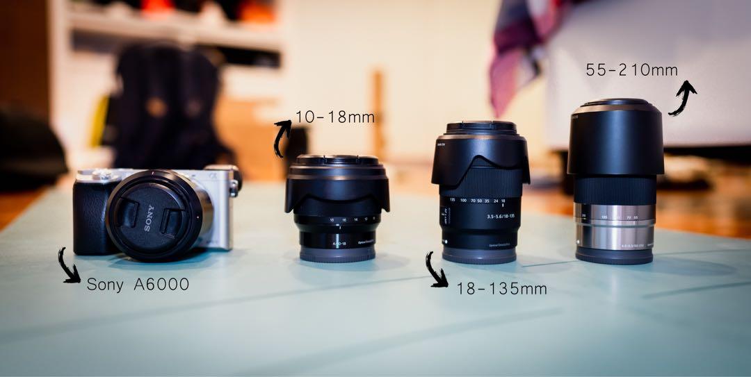 Sony A6000 and 4x Lenses (Full Set), Photography, Cameras on Carousell