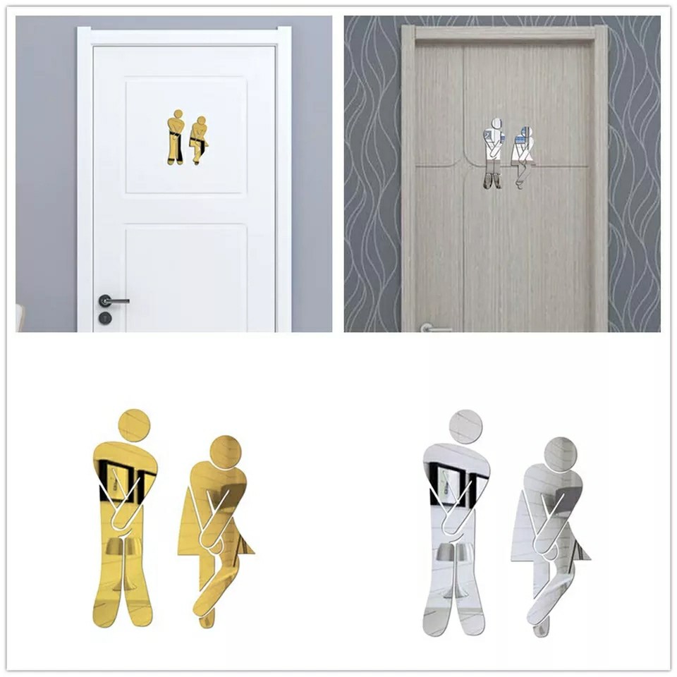 1set Toilet Room Sign Decorative Bathroom Sign Mirror Wall, Furniture ...