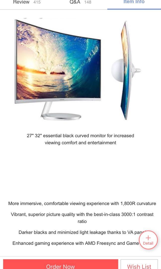 27 Monitor Screen Samsung c27f390 white, Computers & Tech, Parts ...