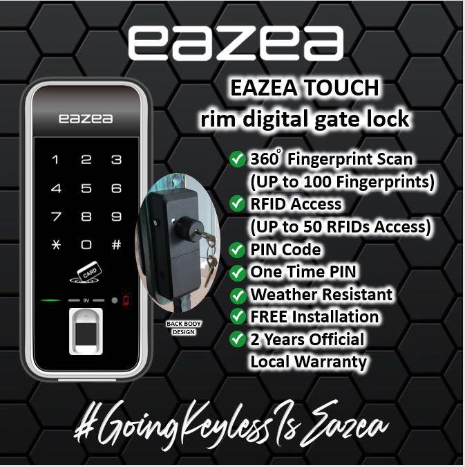 Eazea Touch Digital Gate Lock (Fingerprint/Card/PIN/Key), Furniture ...