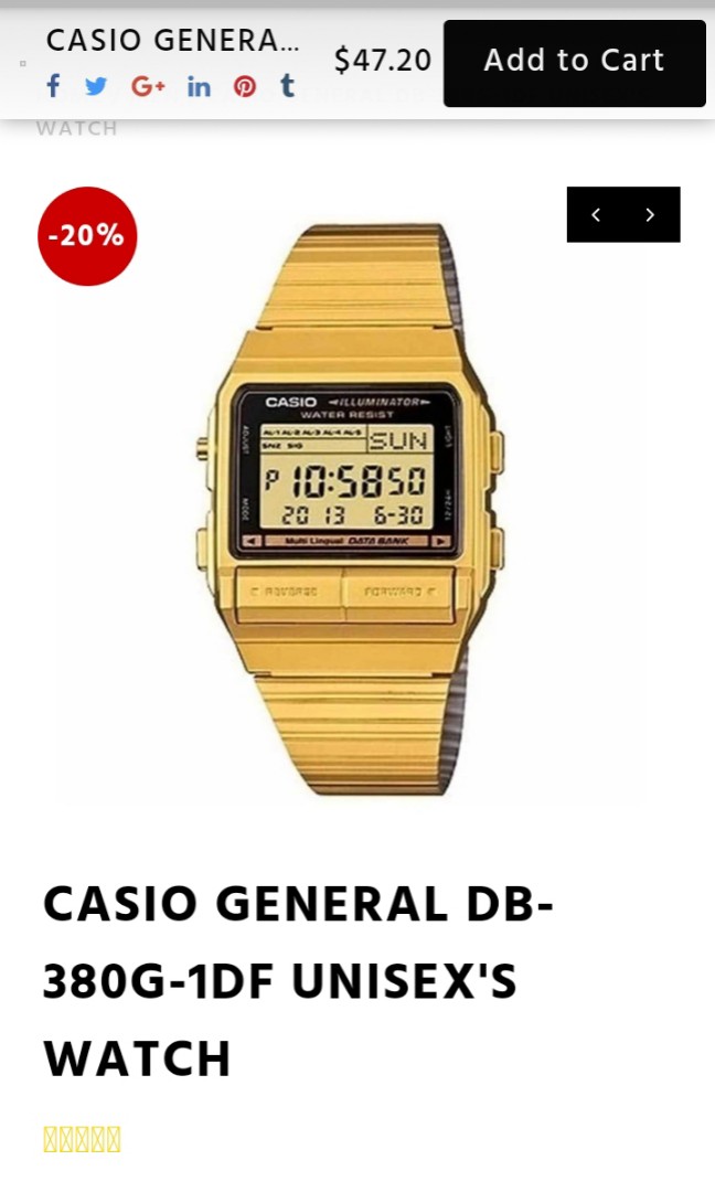 CASIO Gold Digital Watch DB-380G-1DF, Luxury, Watches on Carousell