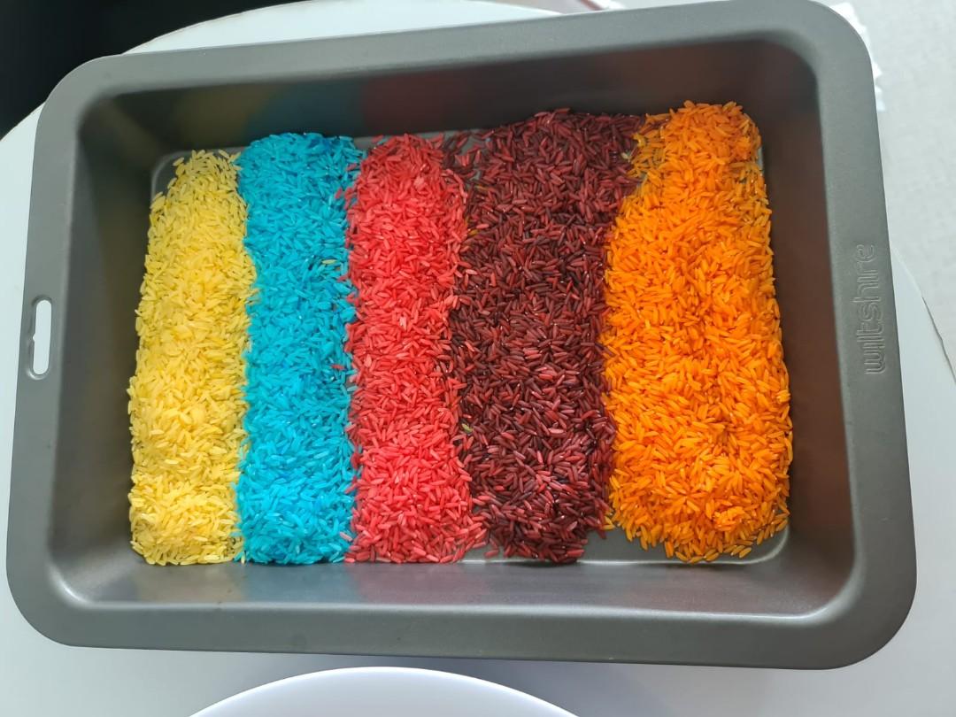 Colourful rice - sensory play, Babies & Kids, Infant Playtime on Carousell