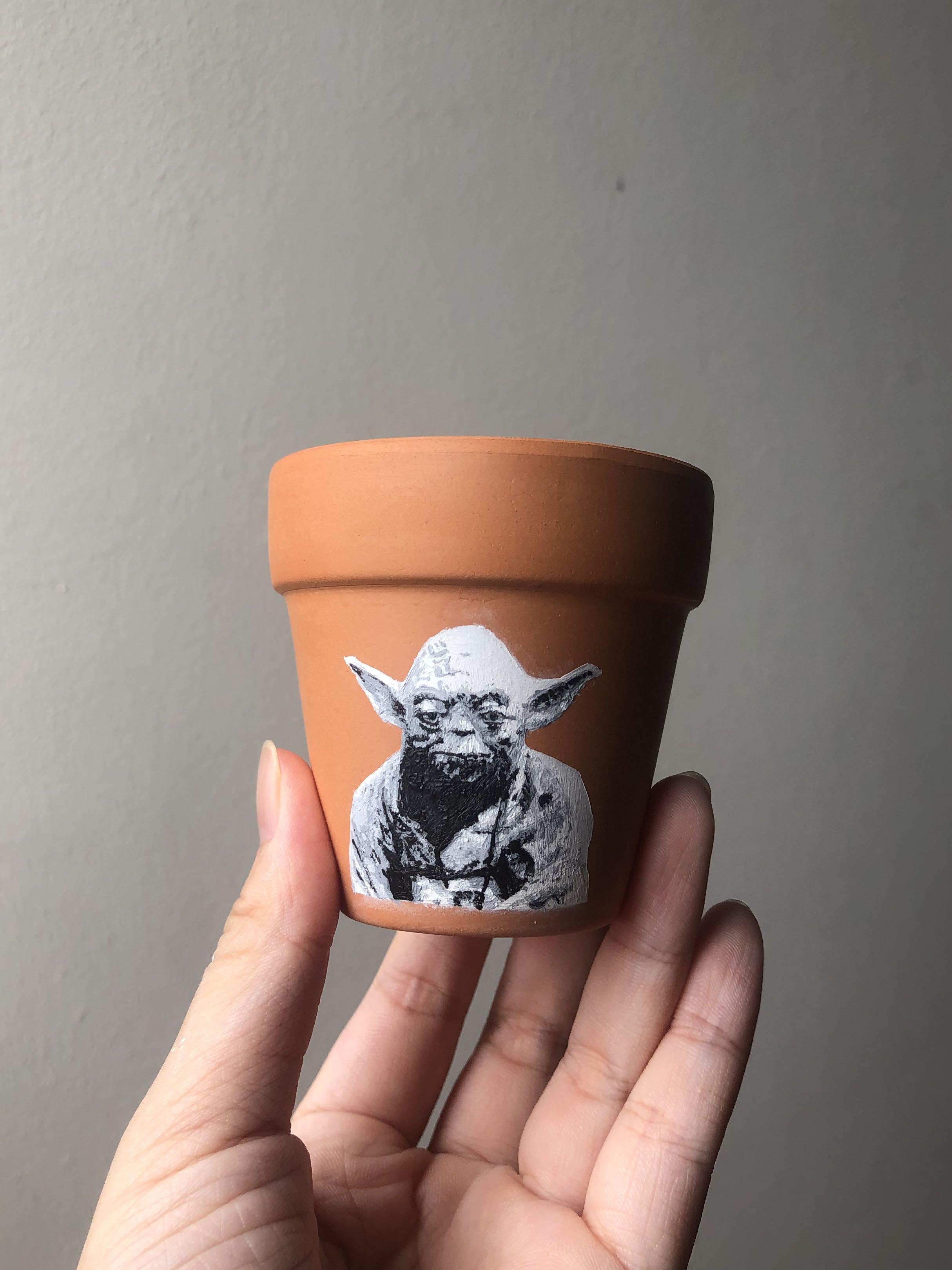 Custom hand painted Yoda Star Wars mini terracotta plant pot, Gardening ...