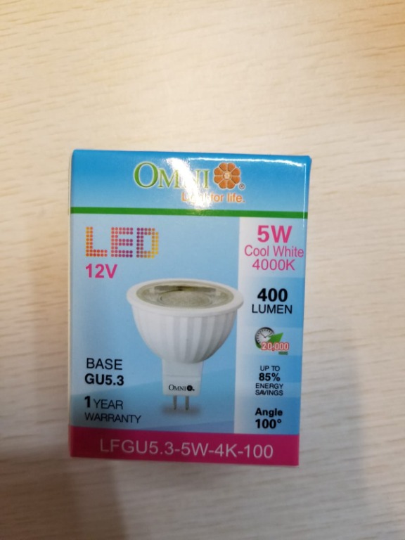 OMNI LED 射燈頭 GU5.3 12v 5W 4000K 中性光 400 流明 角度 100 degree, 手提電話, 電話及其他裝置 ...