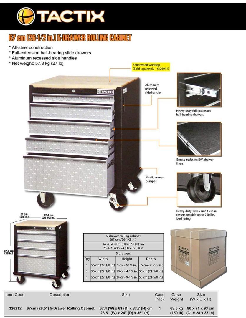 Tactix 5 drawer Rolling Cabinet, Furniture & Home Living, Furniture ...