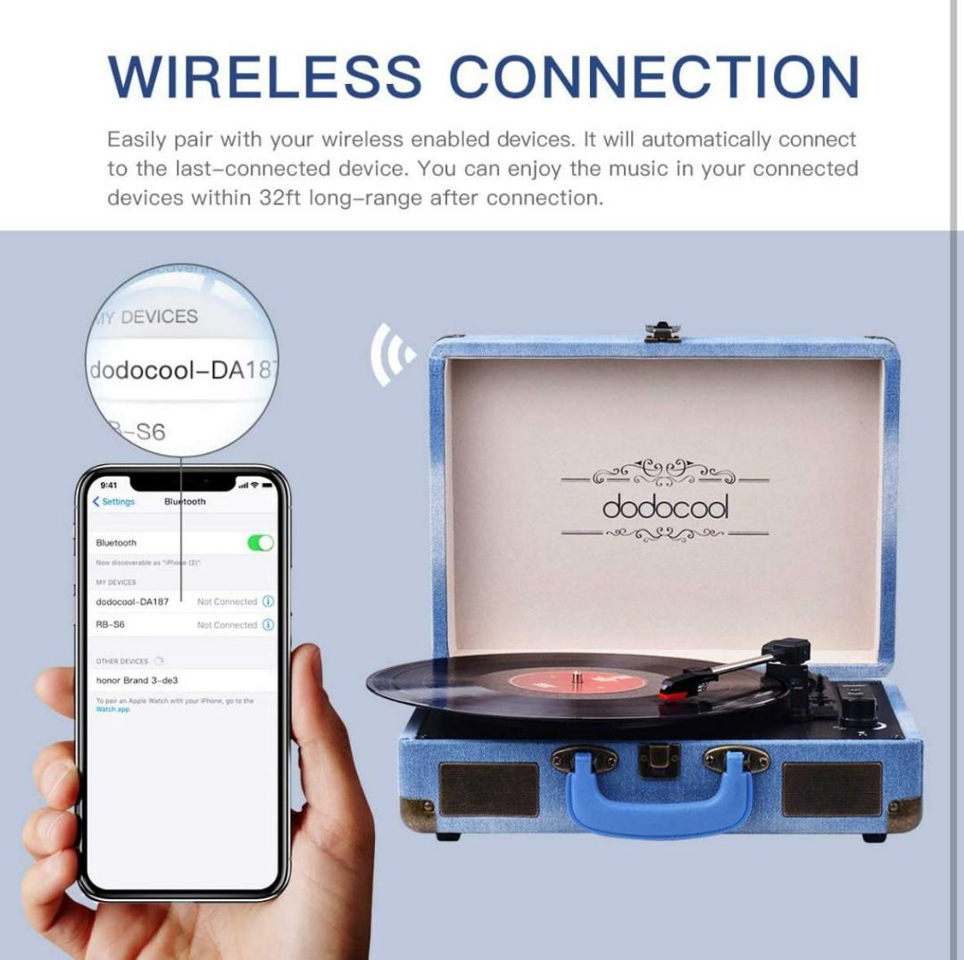 Vinyl Record Player Dodocool Vintage Turntable 3 Speed Built In 2 Stereo Speakers Vinyl To