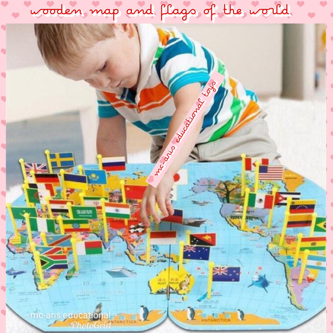 wooden toy-map and flags of the world, Hobbies & Toys, Toys & Games on ...