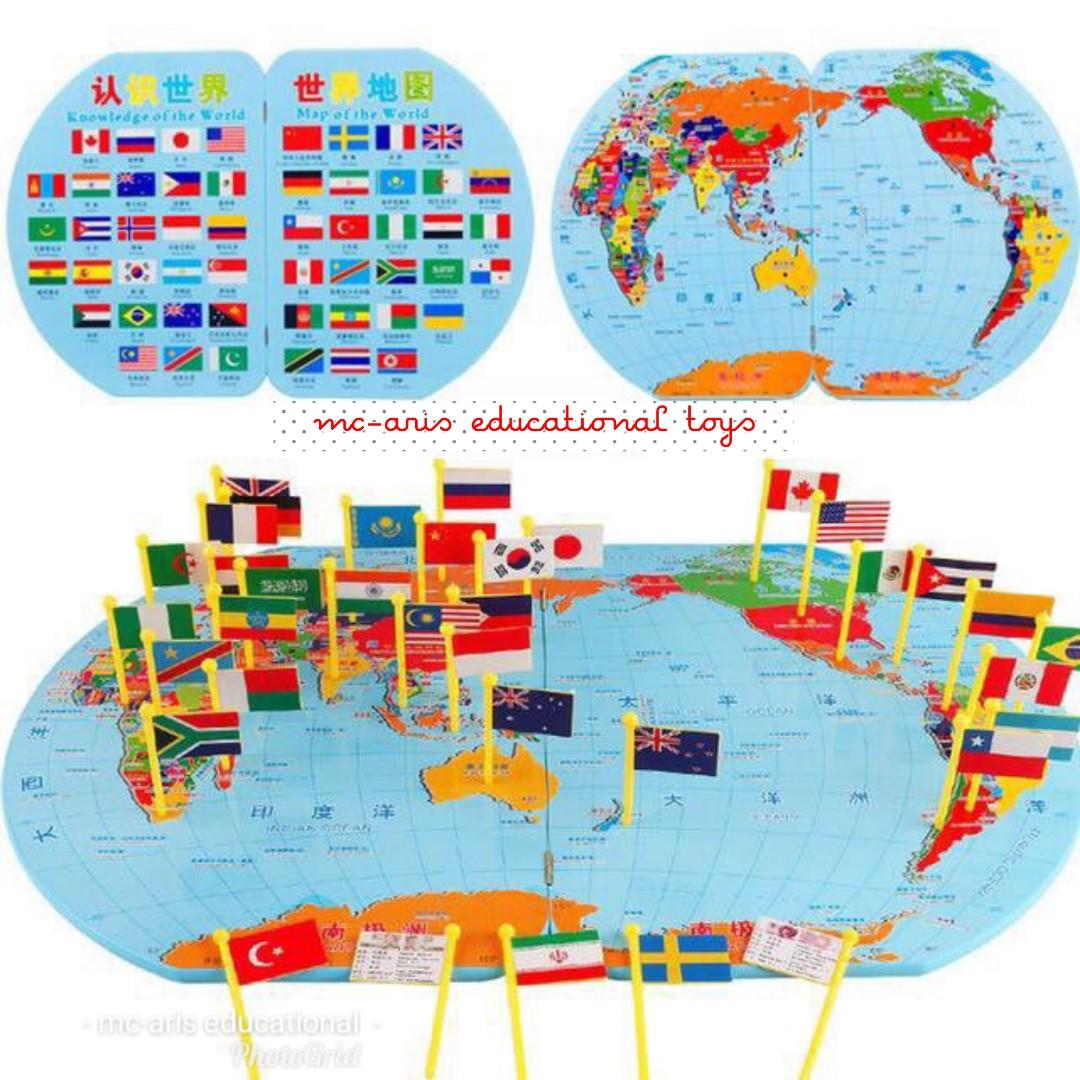 wooden toy-map and flags of the world, Hobbies & Toys, Toys & Games on ...