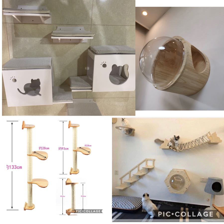 (New!) white wood wall mount cat condo house ladder bridge tree, Pet ...