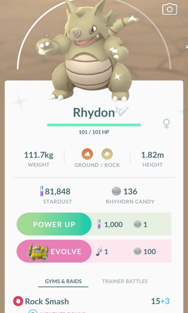 Shiny Rhydon -Pokemon Go, Hobbies & Toys, Toys & Games on Carousell