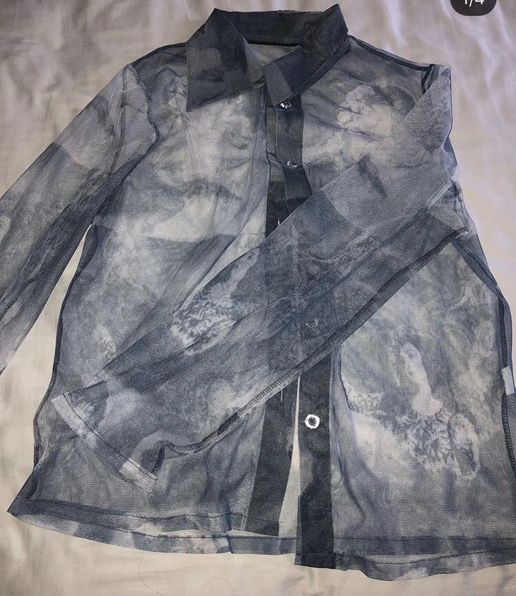 vintage see through flannel with english prints, Women's Fashion, Tops ...