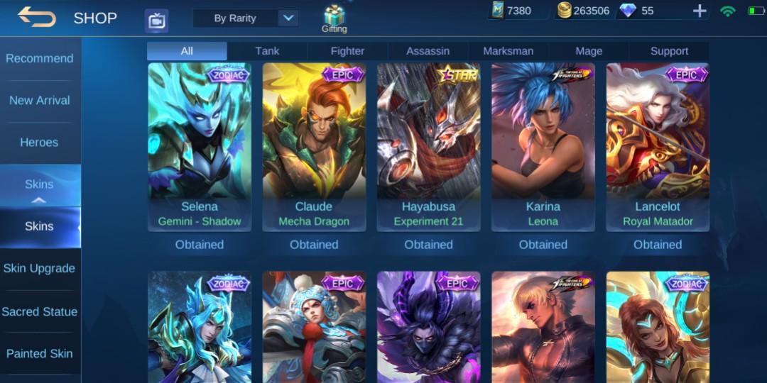 Mobile Legend - Full hero, >200 skins, >15epic, full Gusion Skin incl ...