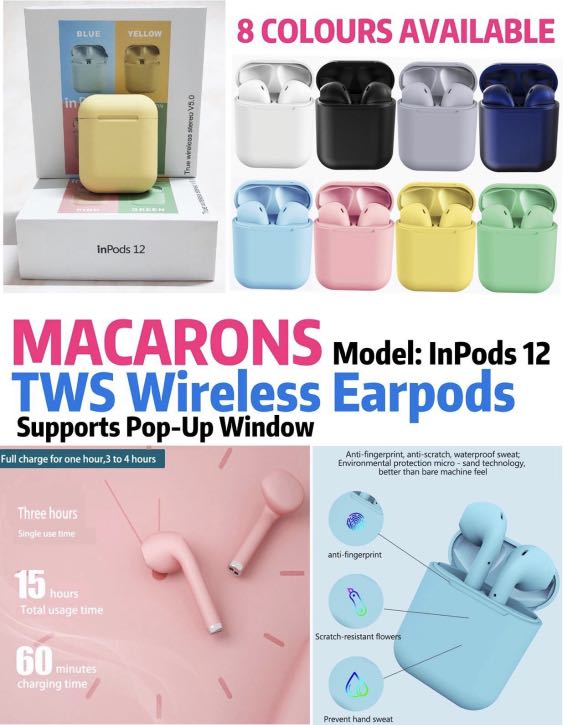 *Ready stock* Brand New TWS Inpods 12 (Macarons & Metallic version ...