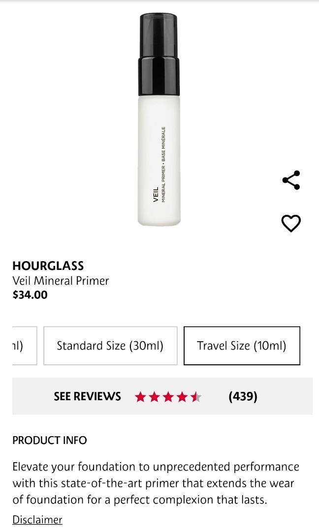 Hourglass Veil Mineral Primer Oil Free Sunscreen Broad Spectrum SFP 15 ...