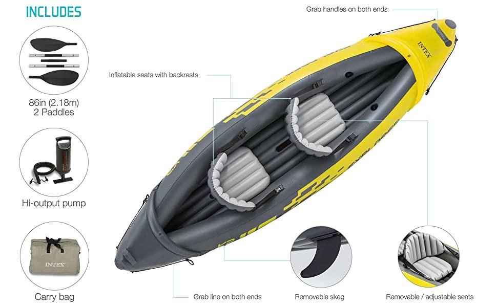 Intex Explorer K2 Kayak, 2-Person Inflatable Kayak Set with Aluminum ...
