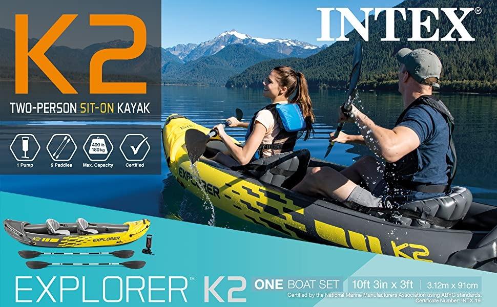 Intex Explorer K2 Kayak, 2-Person Inflatable Kayak Set with Aluminum ...