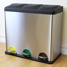 Waste segregation triple stainless trash bin with foot pedal, Furniture ...
