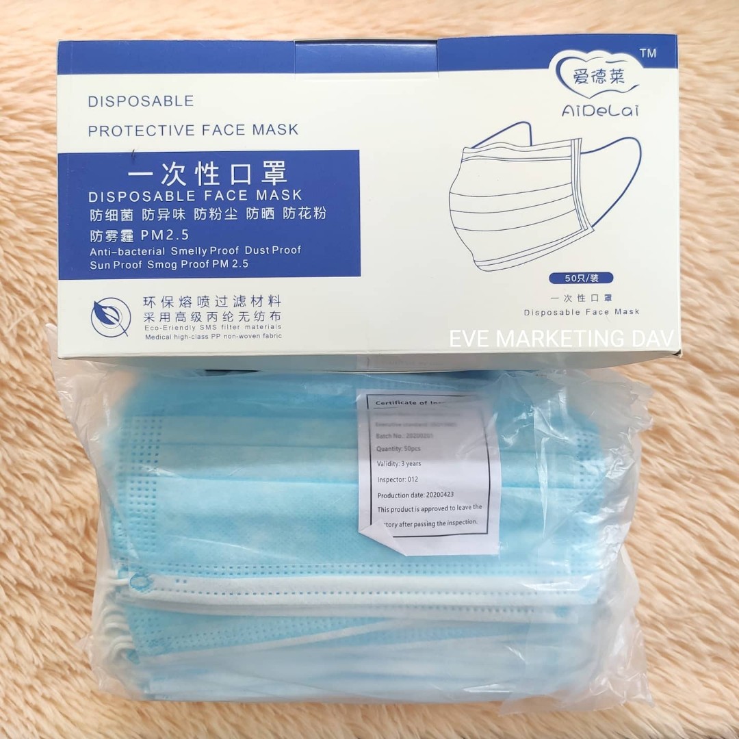 Aidelai 3ply Disposable Mask made in Taiwan, Health & Nutrition ...
