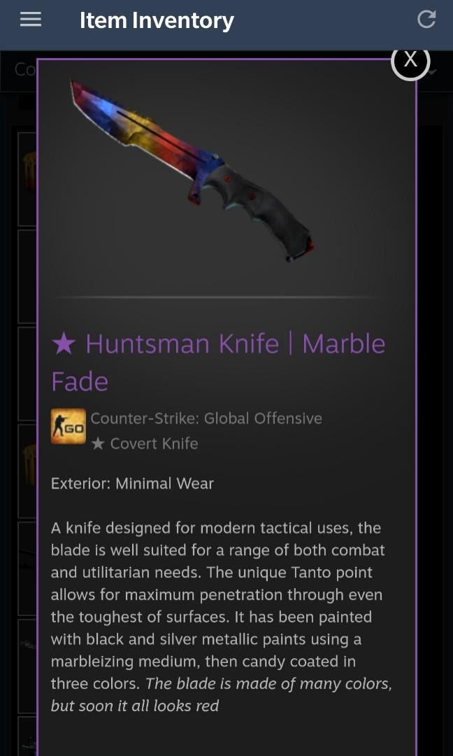 CSGO Huntsman Knife Marble Fade MW, Video Gaming, Gaming Accessories ...