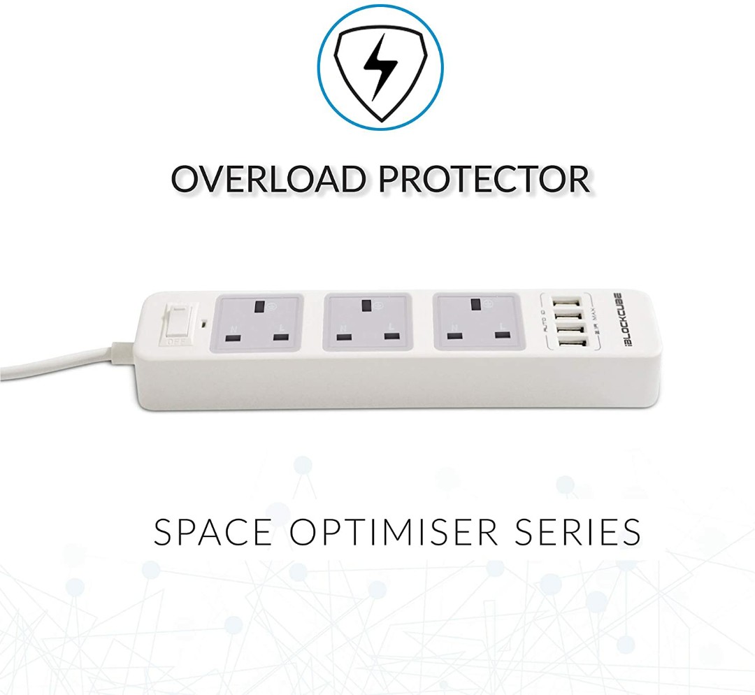 iBlockCube® Extension Lead Power Strips Outlets w/ 4 USB Ports, 3M 3 ...