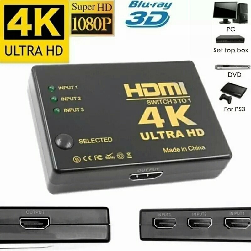 3 Port 4K*2K 1080P Switcher adapter HDMI Switcher Box Ultra HD For DTV ...