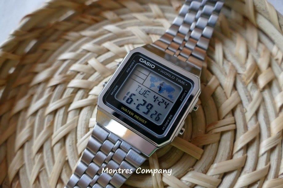 Montres Company香港註冊公司(31年老店) 卡西歐 CASIO 復刻版 世界地圖 不鏽鋼錶帶 黑銀色 細錶徑 A500 A500WA A500WA-1復古風 四款色有現貨, 名牌 ...