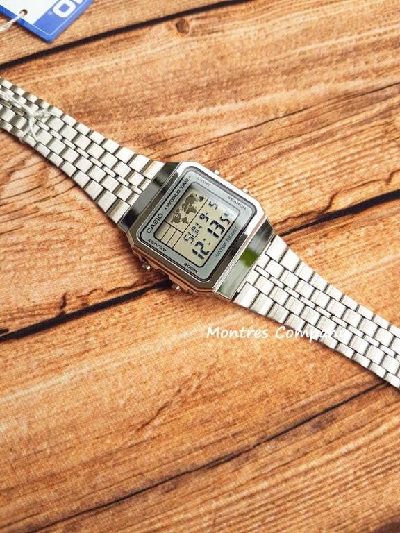 Montres Company香港註冊公司(28年老店) 卡西歐 CASIO 復刻版 世界地圖 不鏽鋼錶帶 灰銀色 細錶徑 A500 ...