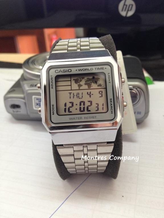 Montres Company香港註冊公司(28年老店) 卡西歐 CASIO 復刻版 世界地圖 不鏽鋼錶帶 灰銀色 細錶徑 A500 ...