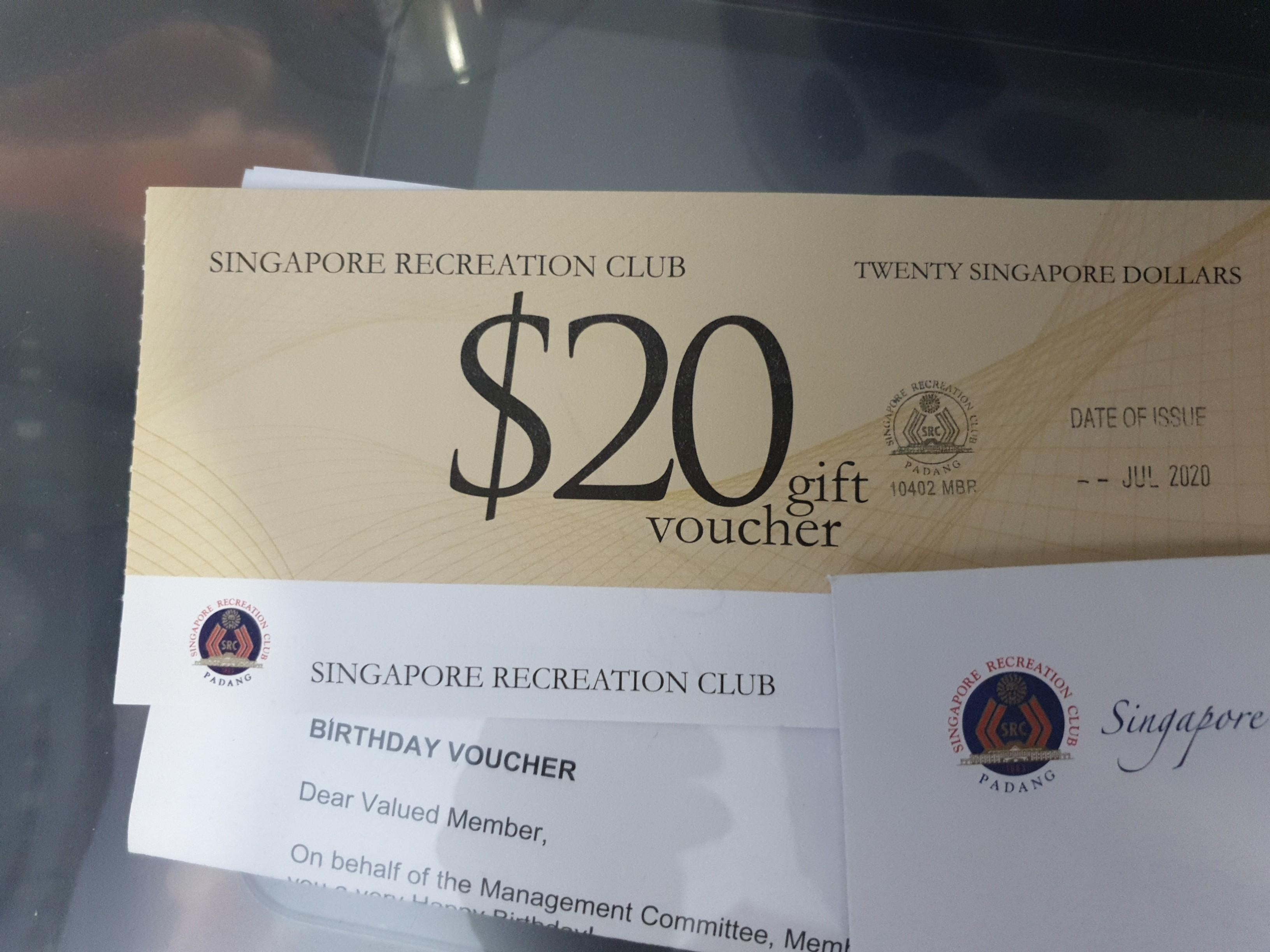 Singapore Recreation Club Gift voucher $20, Everything Else on Carousell