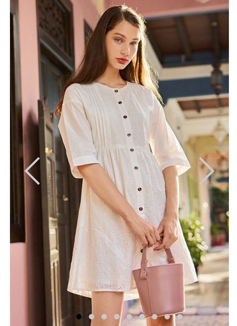 TCL Merene Eyelet Pintuck Dress, Women's Fashion, Clothes, Dresses ...