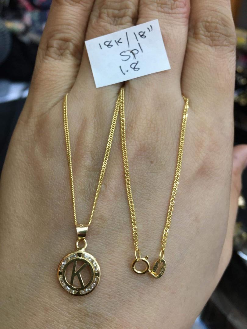 18K Saudi Gold Chain with Initial Pendant SPL, Women's Fashion, Jewelry ...