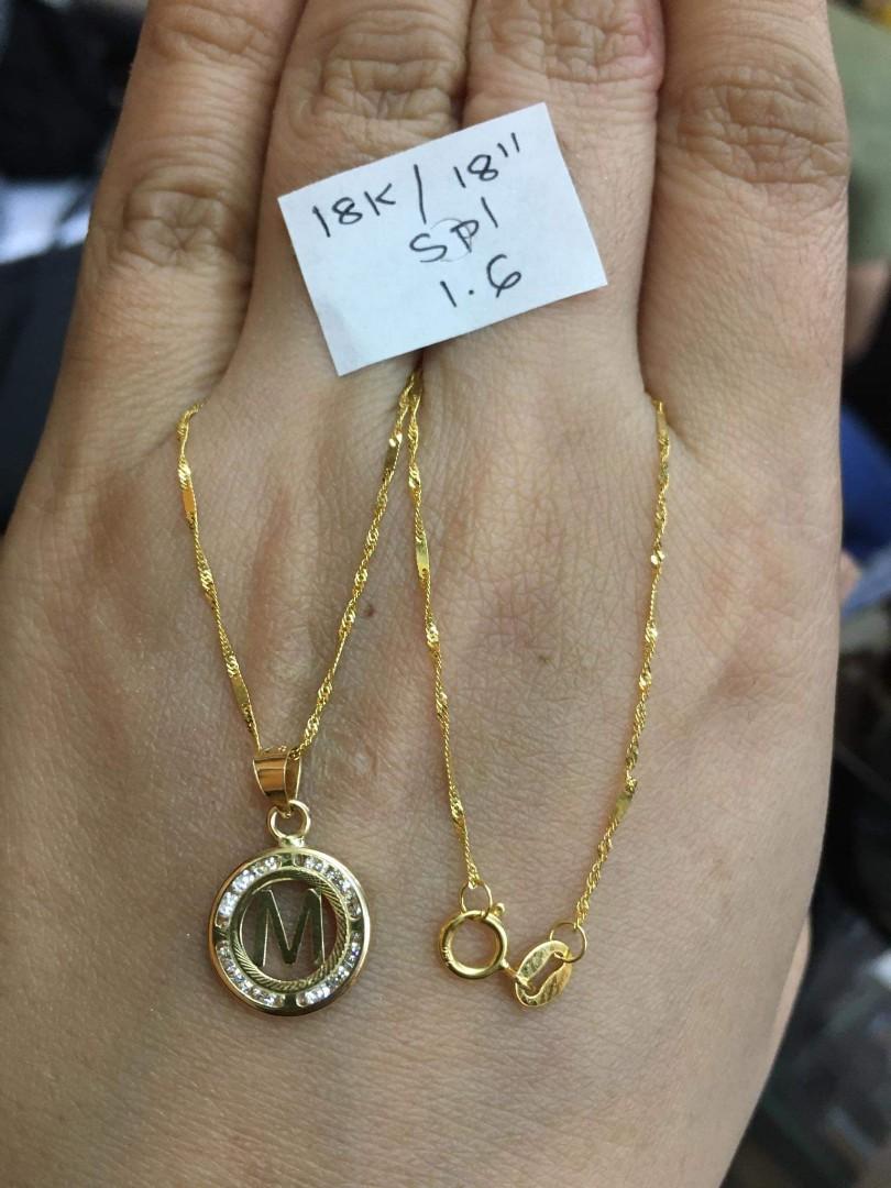18K Saudi Gold Chain with Initial Pendant SPL, Women's Fashion, Jewelry ...