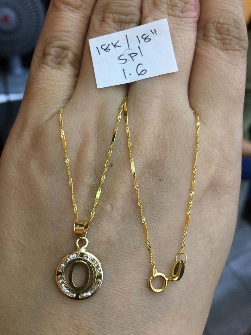 18K Saudi Gold Chain with Initial Pendant SPL, Women's Fashion, Jewelry ...