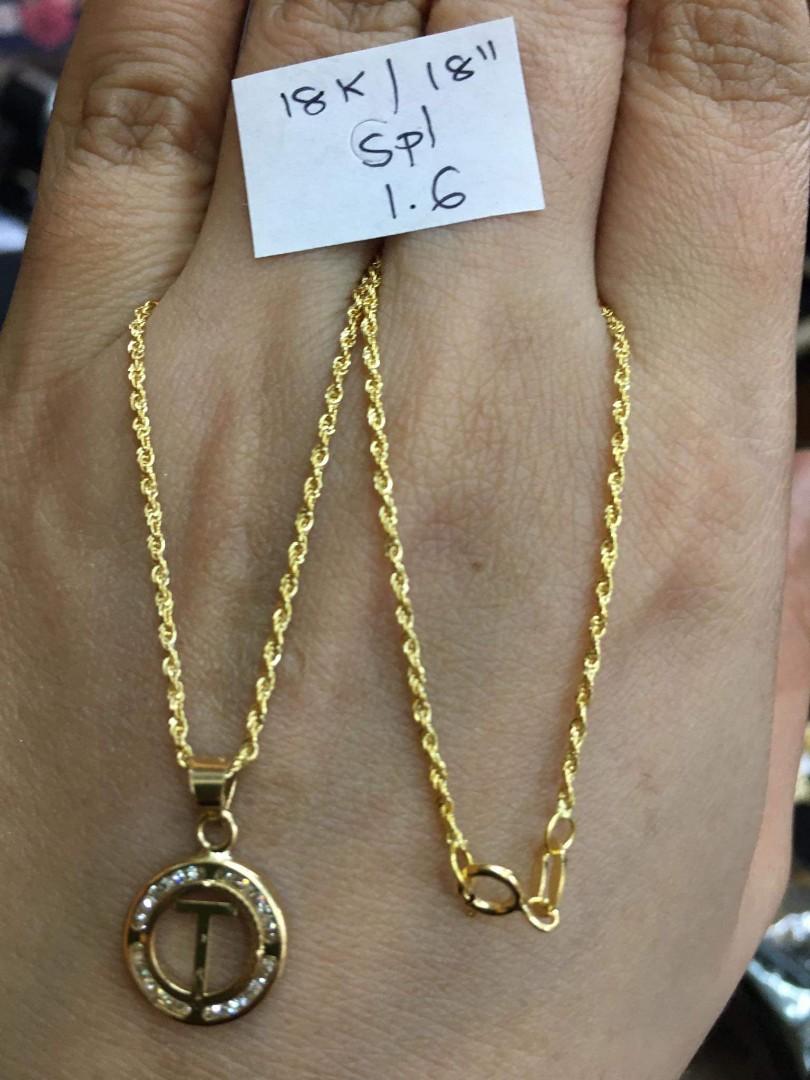 18K Saudi Gold Chain with Initial Pendant SPL, Women's Fashion, Jewelry ...