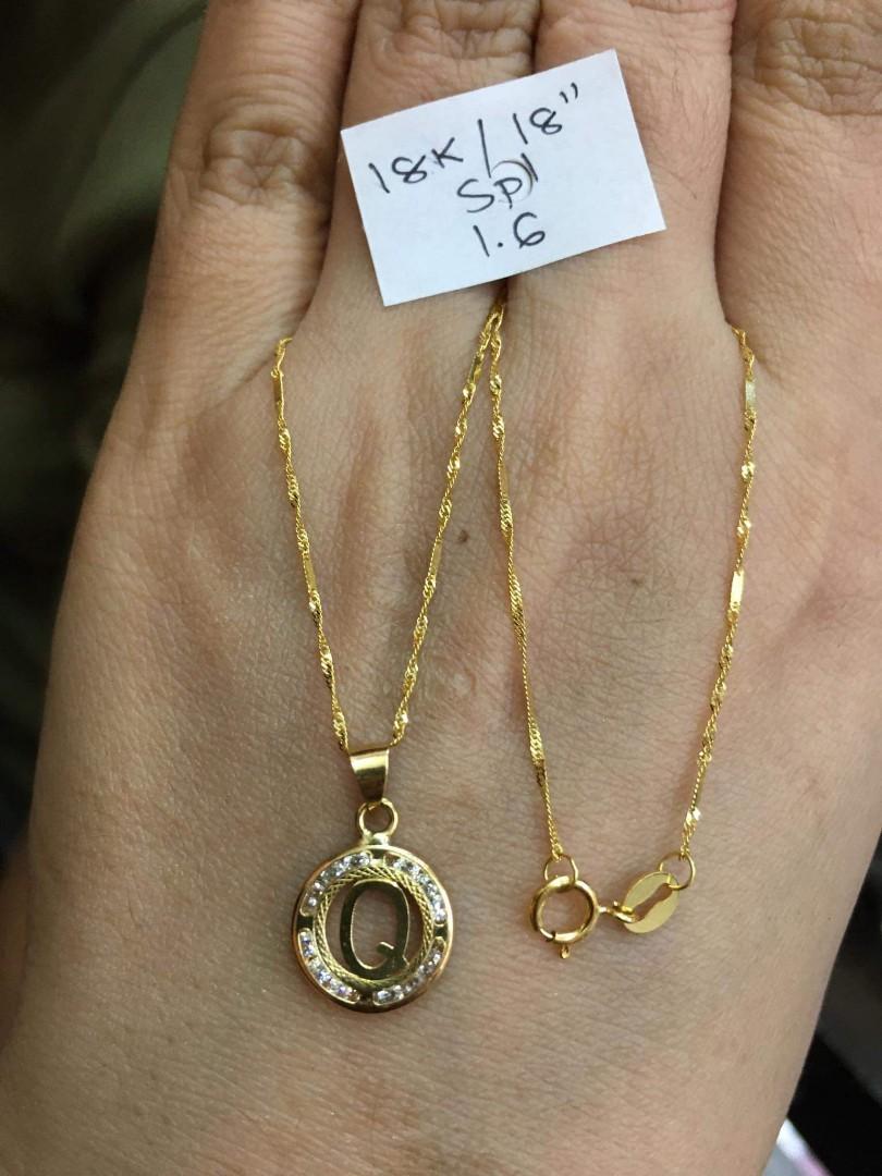 18K Saudi Gold Chain with Initial Pendant SPL, Women's Fashion, Jewelry ...