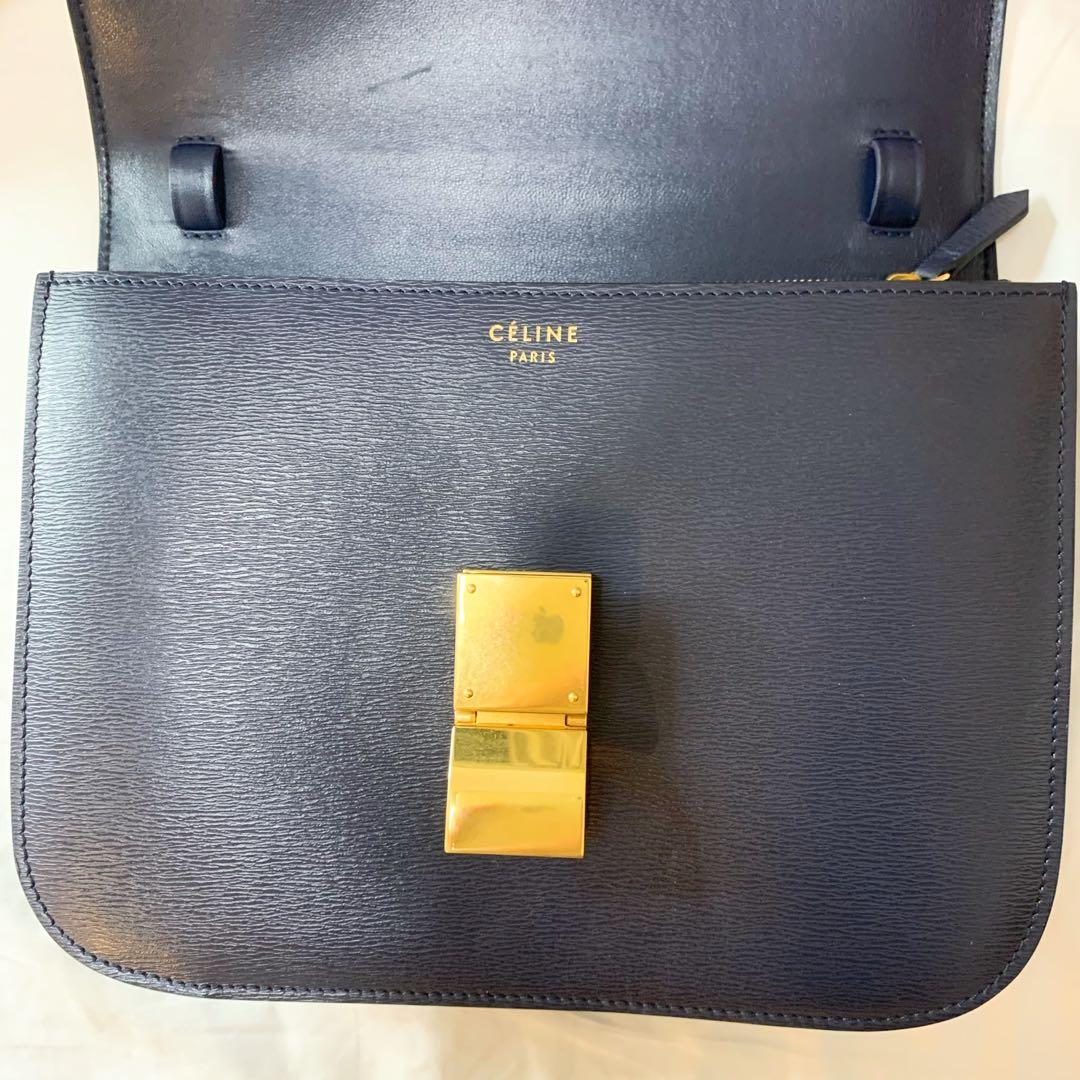 Celine Box Medium bag in calfskin liege midnight navy blue [authentic ...