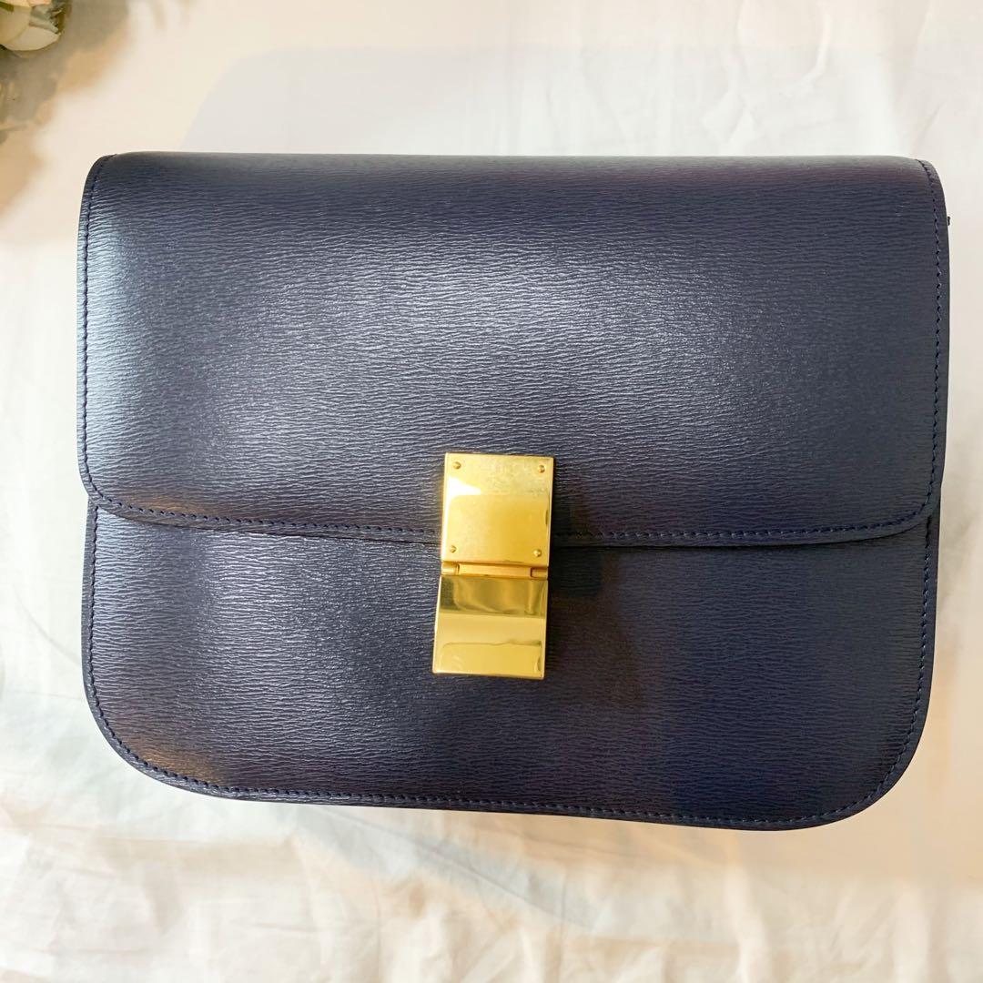 Celine Box Medium bag in calfskin liege midnight navy blue [authentic ...