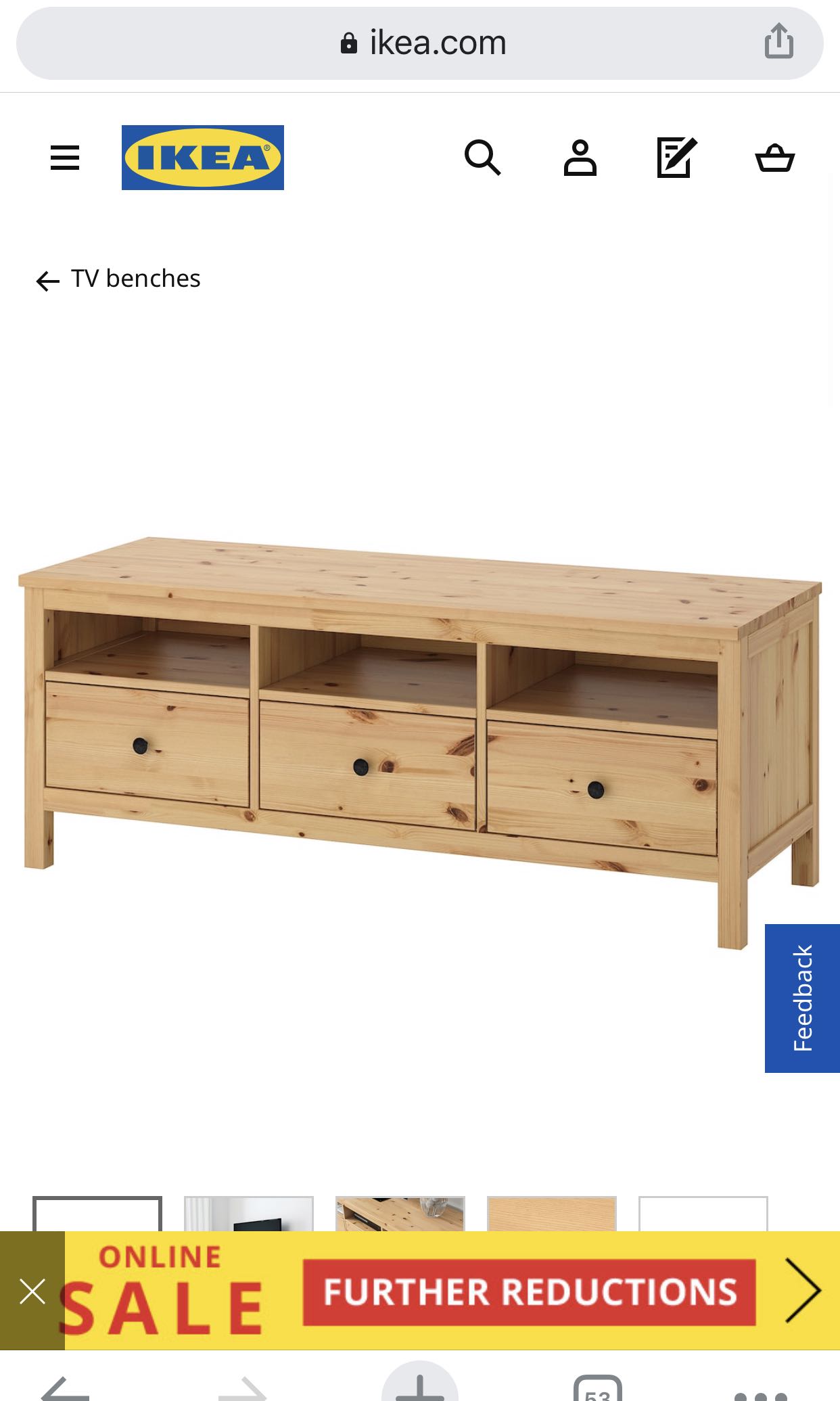 IKEA Light Brown Wooden Hemnes television TV Bench Console, Furniture ...