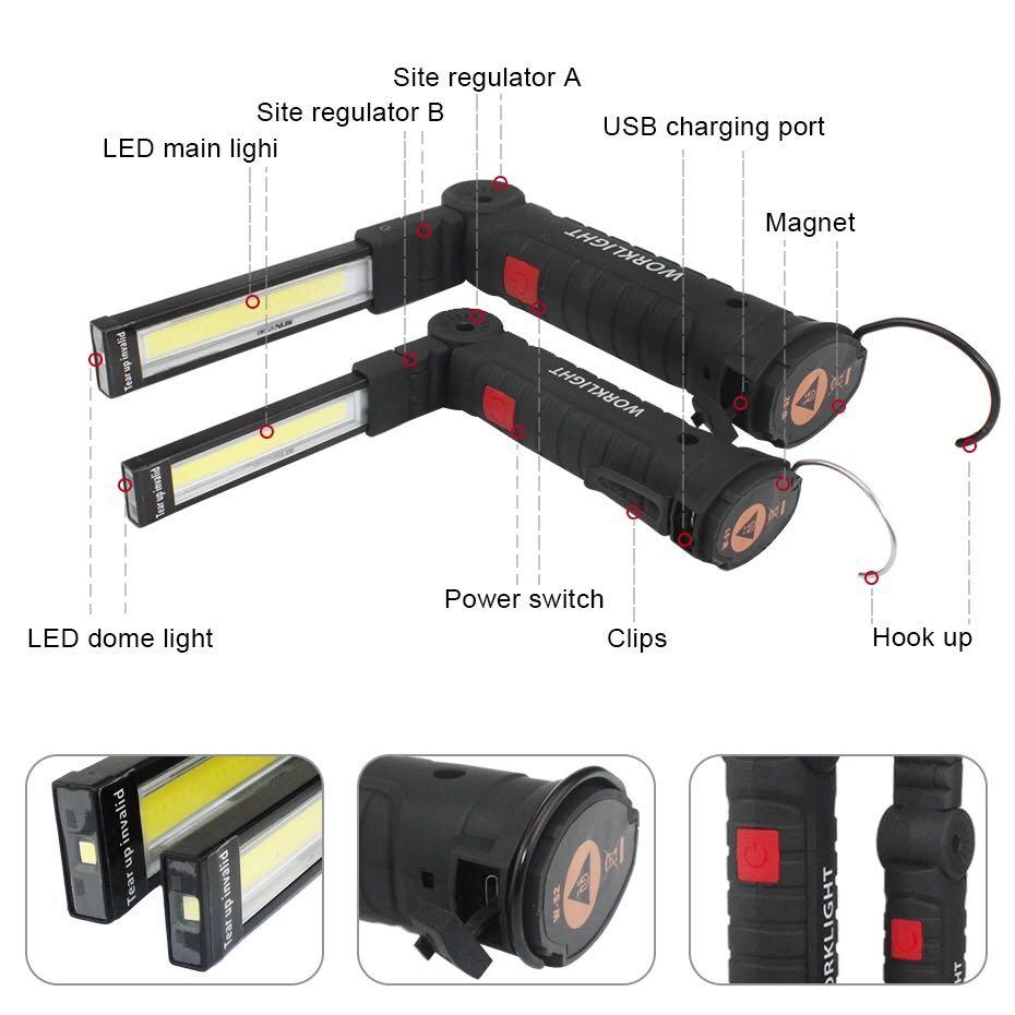 Rechargeable LED Flashlight/work light with magnetic base & 5 different ...