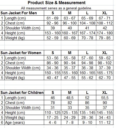 Size chart for your reference., Everything Else on Carousell