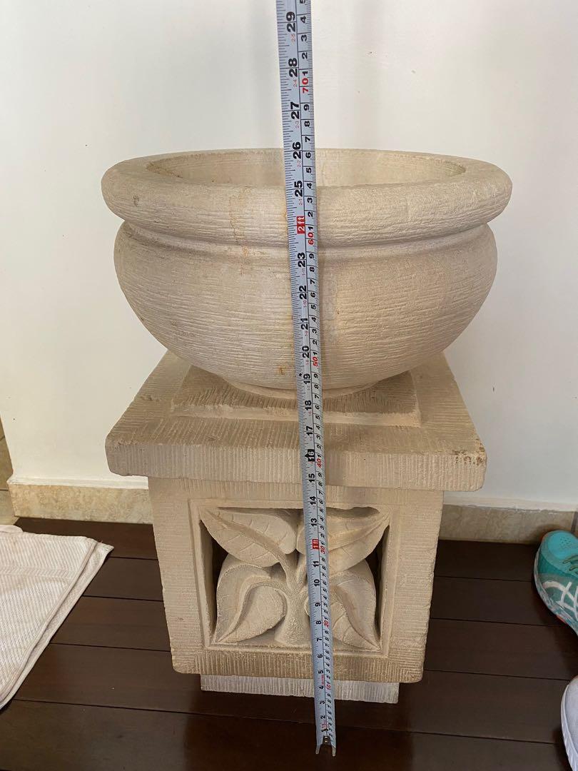 Stone Balinese planter pot with stand, Furniture & Home Living ...