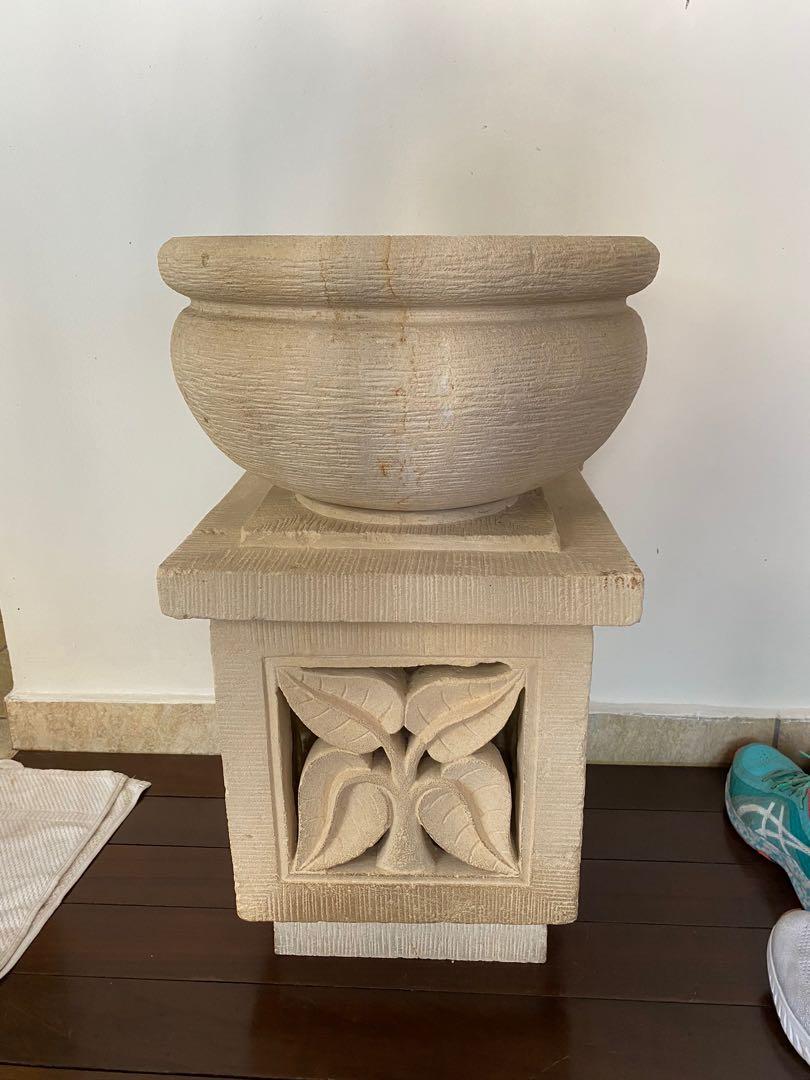 Stone Balinese planter pot with stand, Furniture & Home Living ...